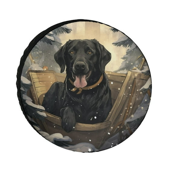 Black Lab In Sleigh Camper Spare Tire Cover Christmas Red Truck Dog ...