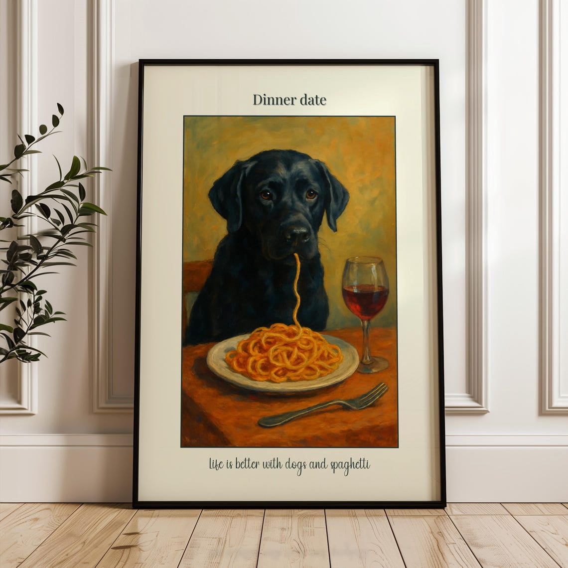 Black Lab Spaghetti And Wine Poster, Unframed Paper Poster 24x36in ...