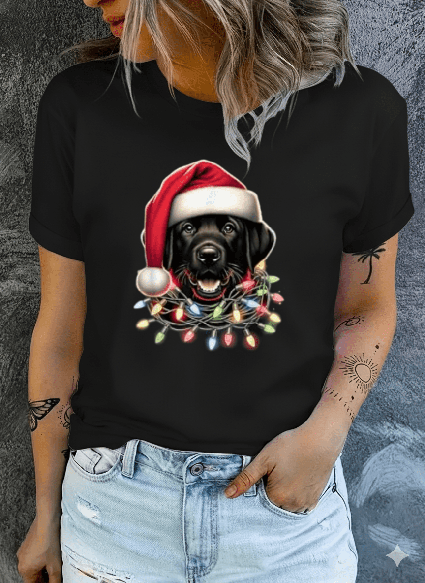 Black Lab Tangled In Holiday Lights Festive Pajama Unisex T-Shirt, up ...