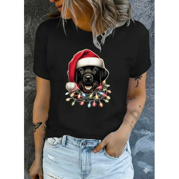 Black Lab Tangled In Holiday Lights Festive Pajama Unisex T-Shirt, up ...