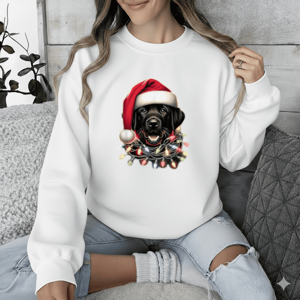 Black Lab Tangled Lights Festive Cozy Pajama Holiday Theme Sweatshirt ...