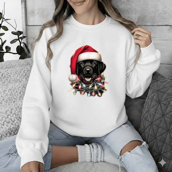 Black Lab Tangled Lights Festive Cozy Pajama Holiday Theme Sweatshirt ...