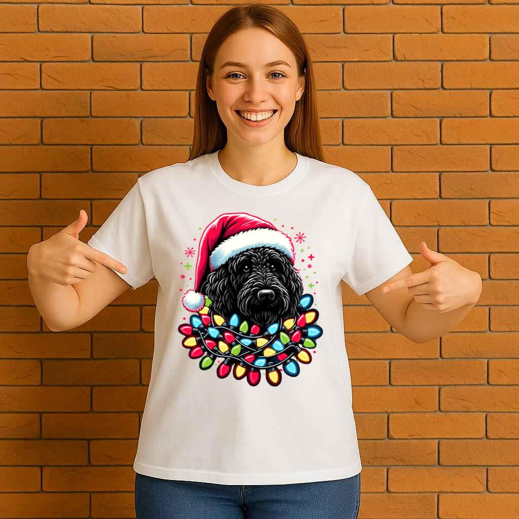 Black Labradoodle Dog With Santa Hat Christmas Tree Lover T Shirt,for ...