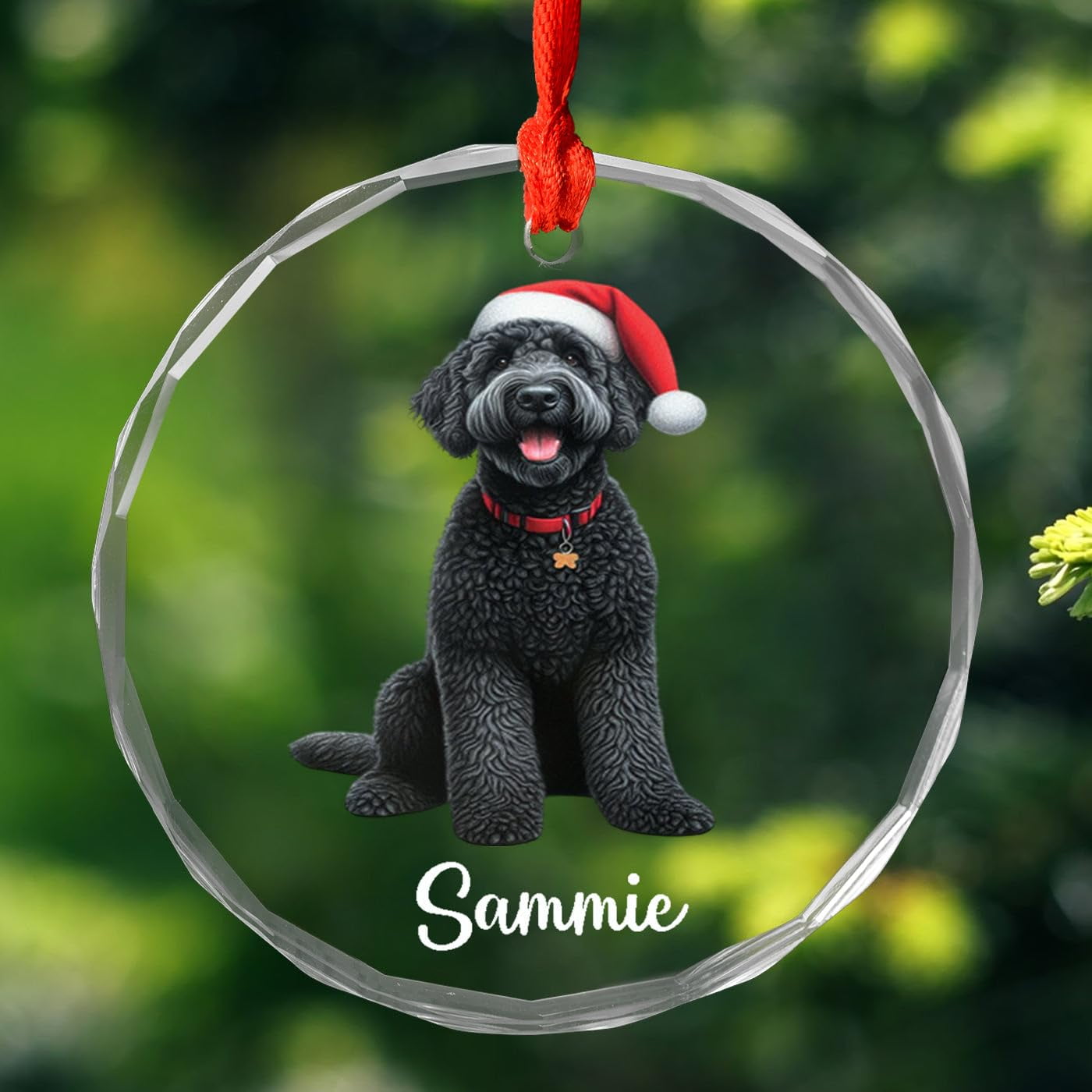 Black Labradoodle Glass Christmas Ornament 2025, Personalized Black ...