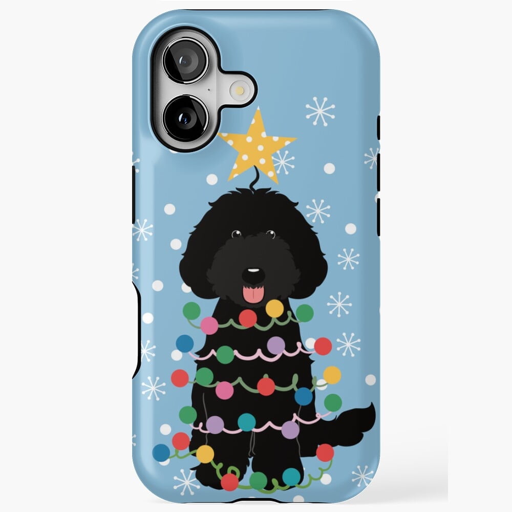 Black Labradoodle Holiday Tree Art Phone Case for iPhone 17 16 15 14 13 ...