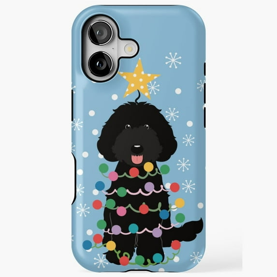 Black Labradoodle with Tree Festive Pet Holiday Dog Art G703 Compatible Phone Case for iPhone 17 ...