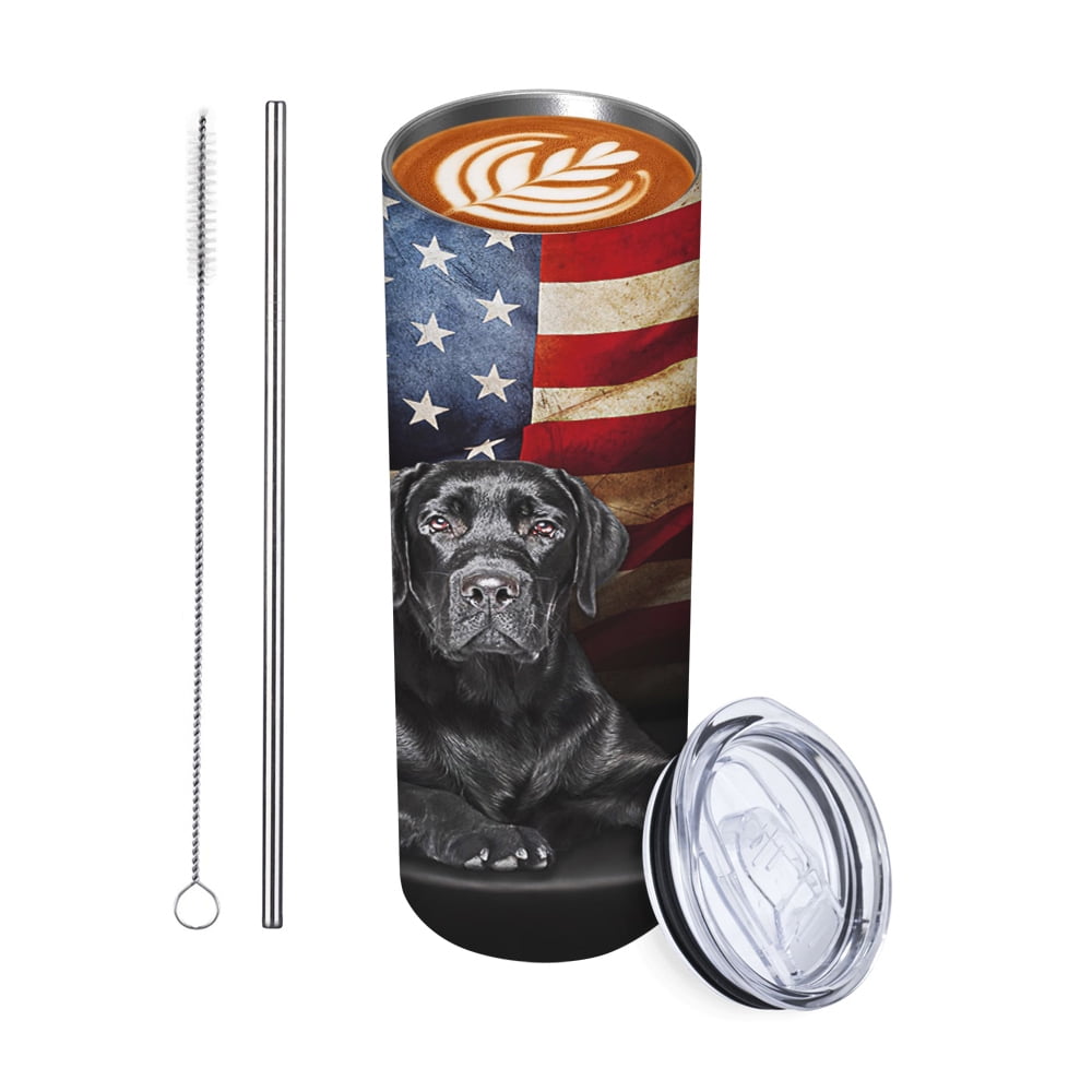 Black Labrador American Flag 20oz Coffee Mug Cup,Stainless Steel ...