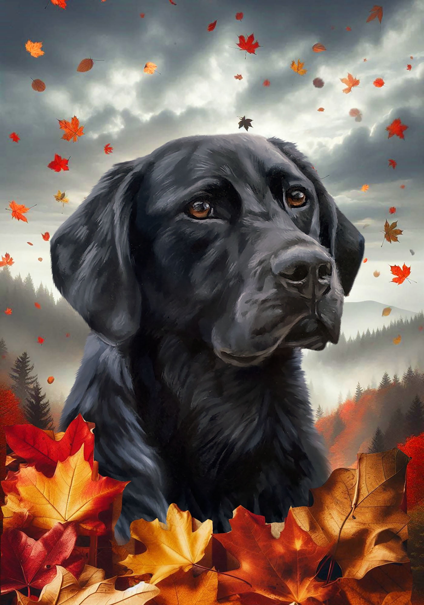 Black Labrador - Best of Breed Fall Leaves Outdoor Garden Flag 12" x 17 ...