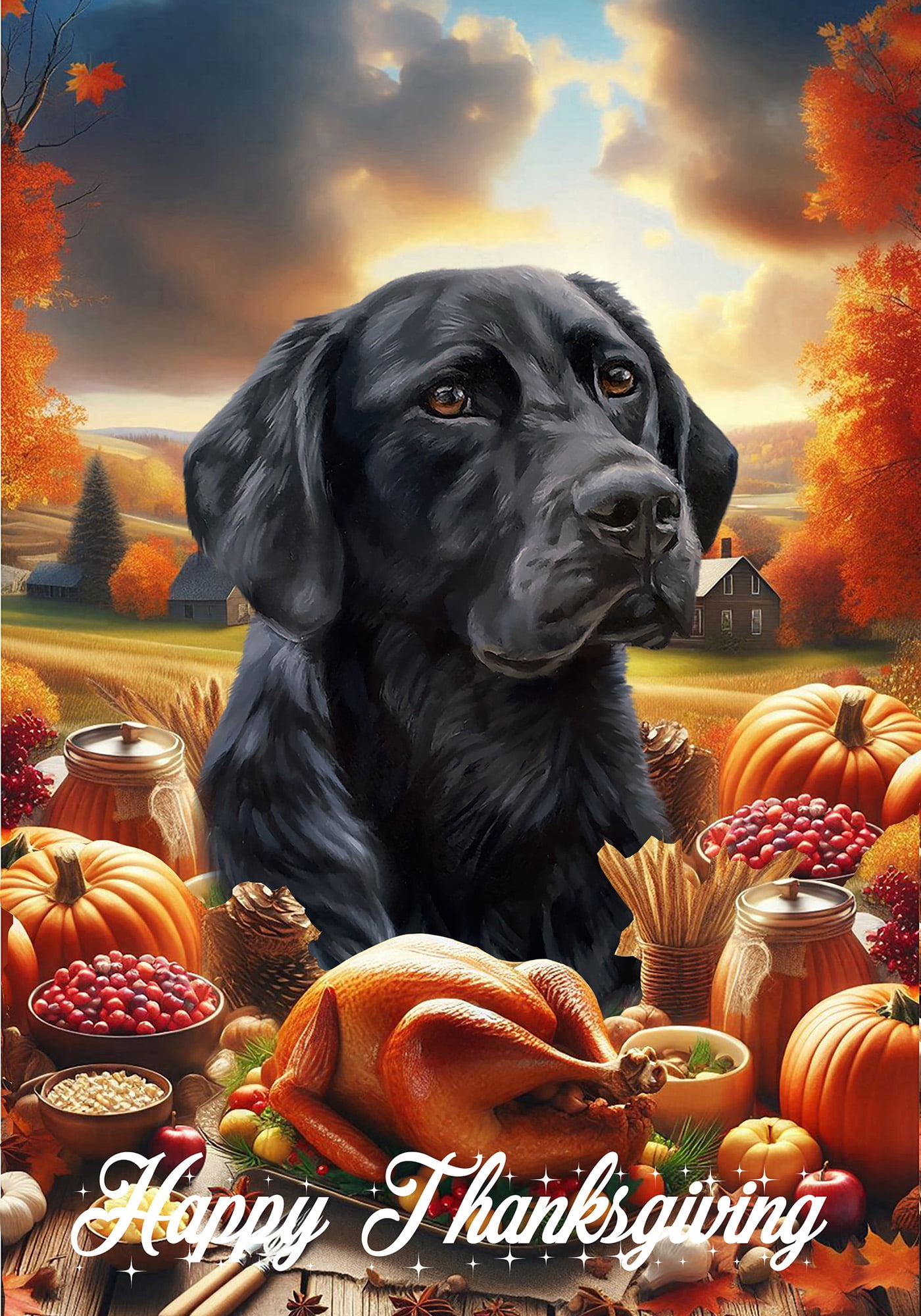 Black Labrador - Best of Breed Thanksgiving Outdoor Garden Flag 12" x ...