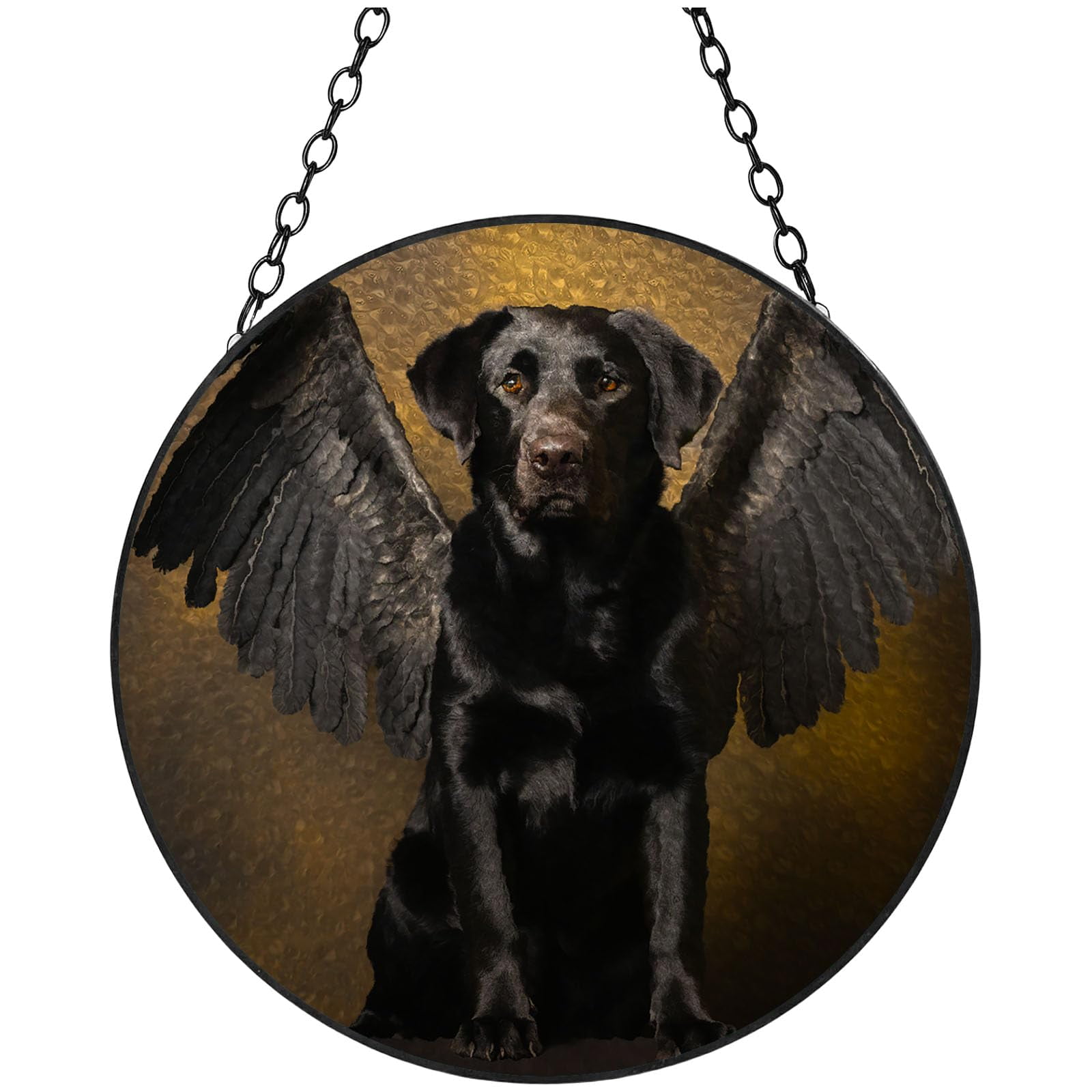 Black Labrador with Black Wing Stained Glass Suncatcher Handmade Window ...