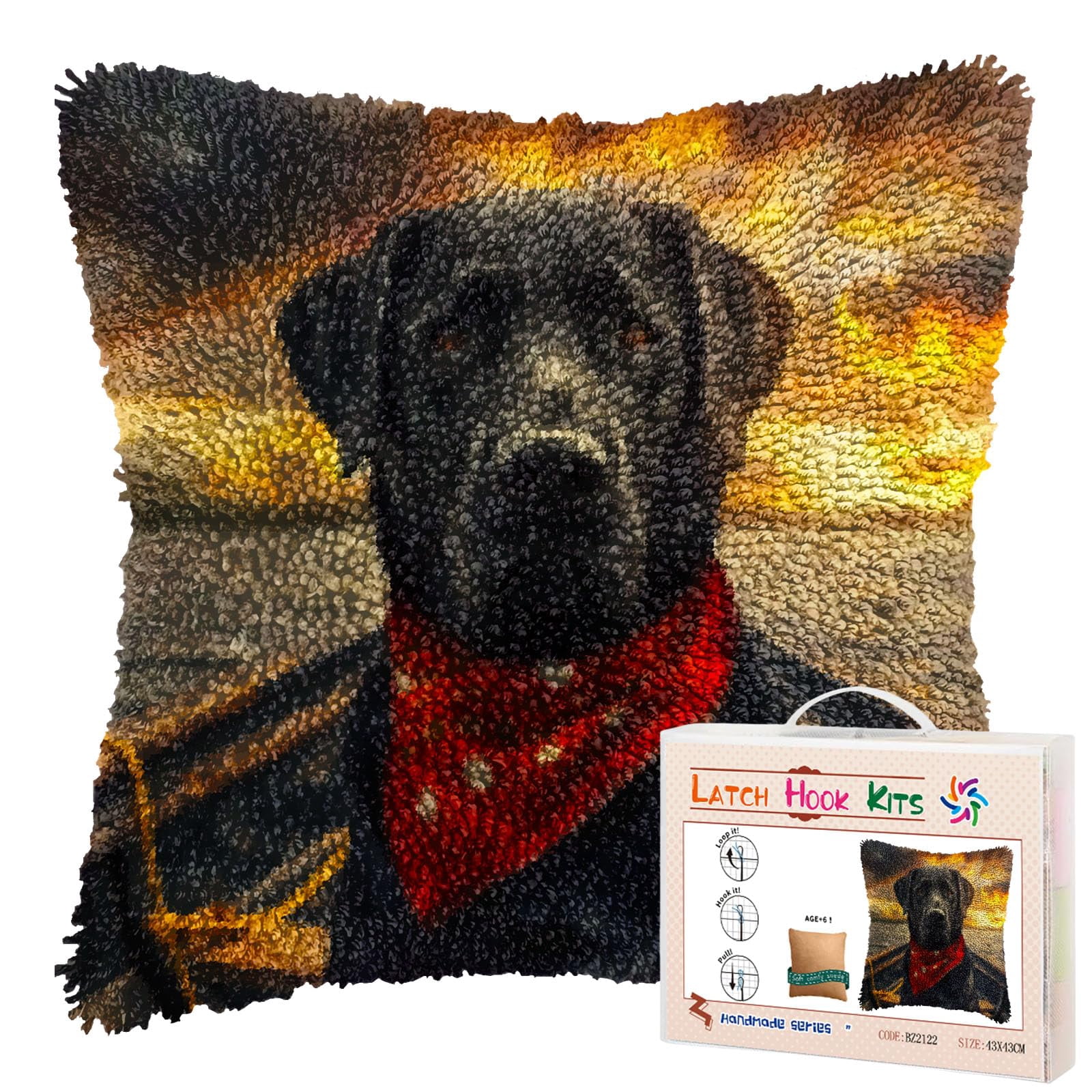 A Black Labrador on Boat DIY Latch Hook Pillow Kits for Adults Printed ...