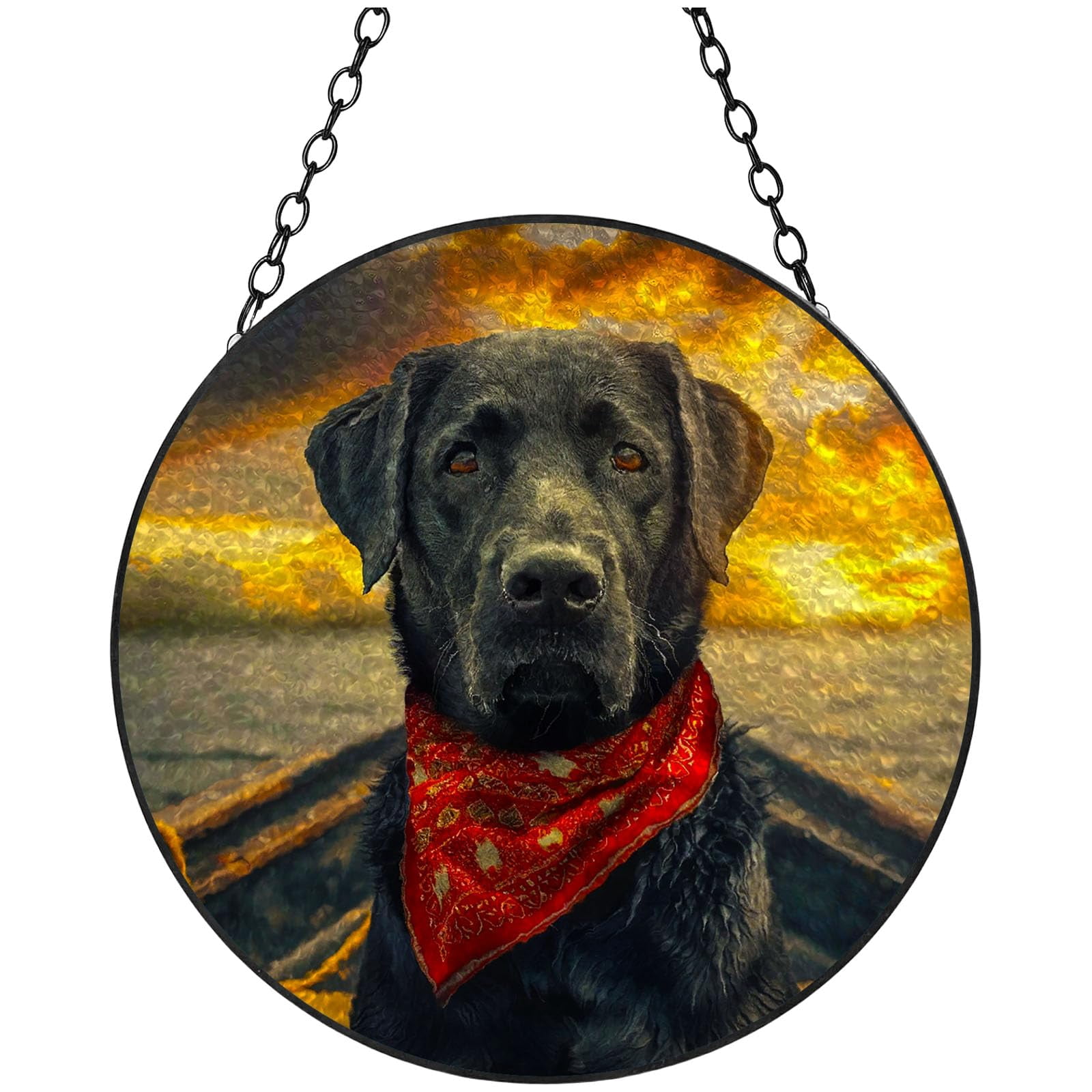 A Black Labrador on Boat Stained Glass Suncatcher Window Hangings 7 ...