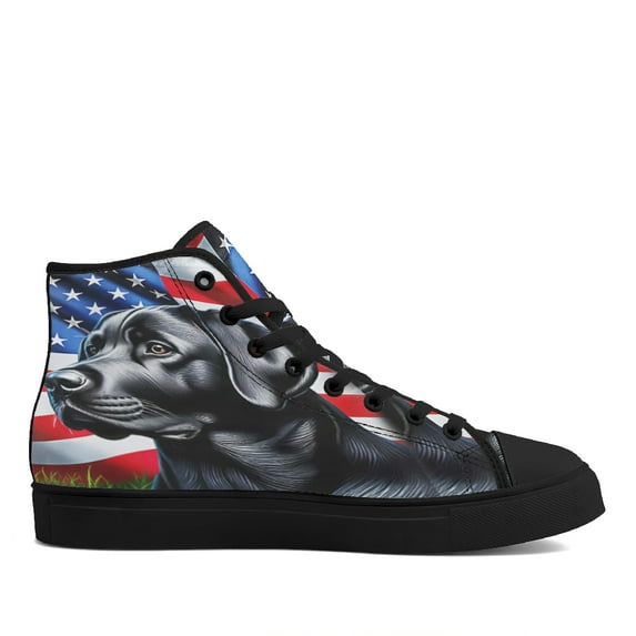 Black Labrador Dog American flag High Top Canvas Shoes Sneakers Black ...