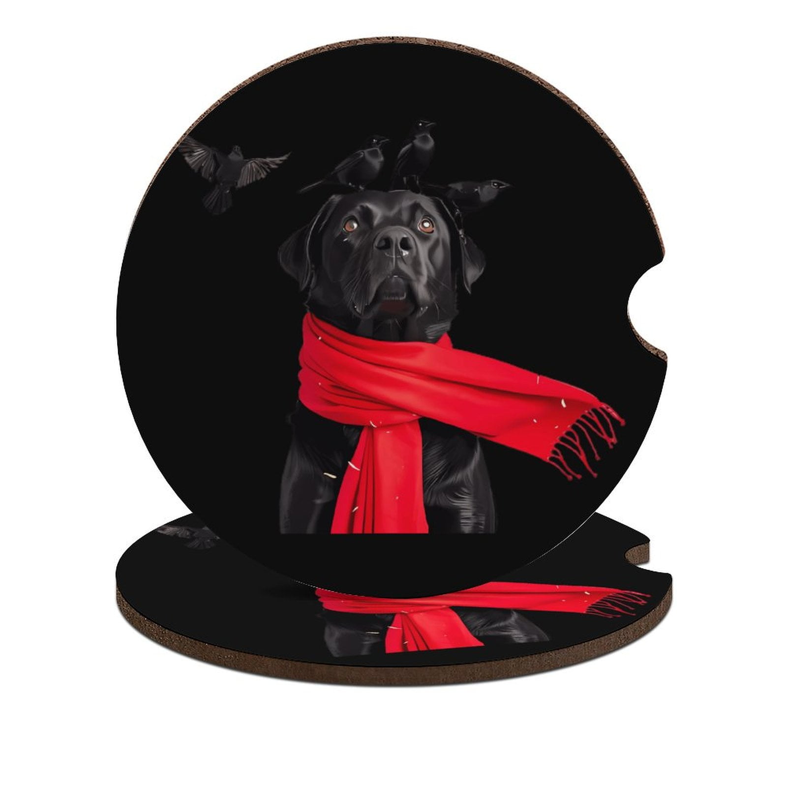 A Black Labrador Dog And Black Raven Car Coasters for Drinks with A ...