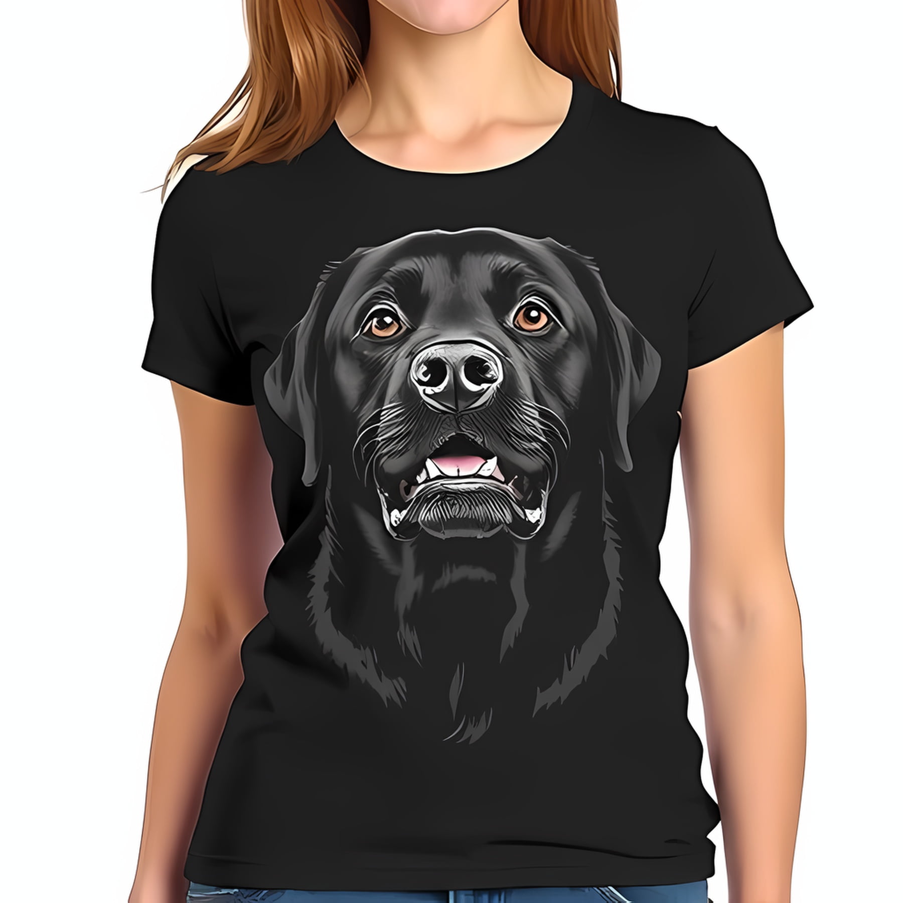 Black Labrador Face T-Shirt - Realistic Black-on-Black Design Classic ...