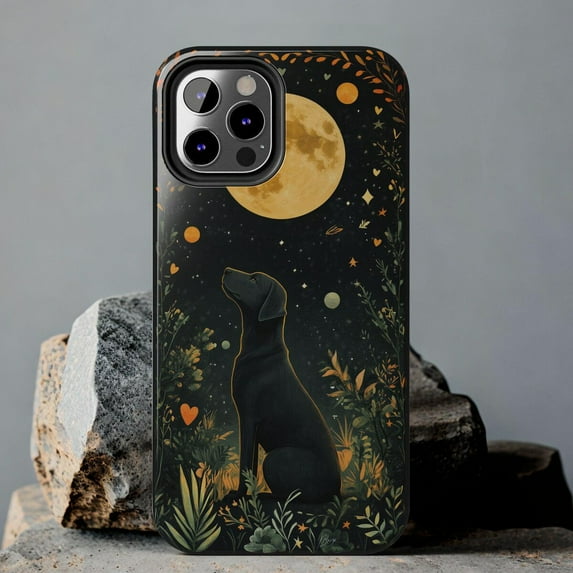 Black Labrador Full Moon Celestial Dog Phone Case with iPhone 17 to 11 ...