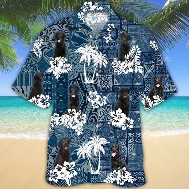 Black Labrador Hawaiian Shirt With Pocket, Black Dog Hawaii Shirts ...