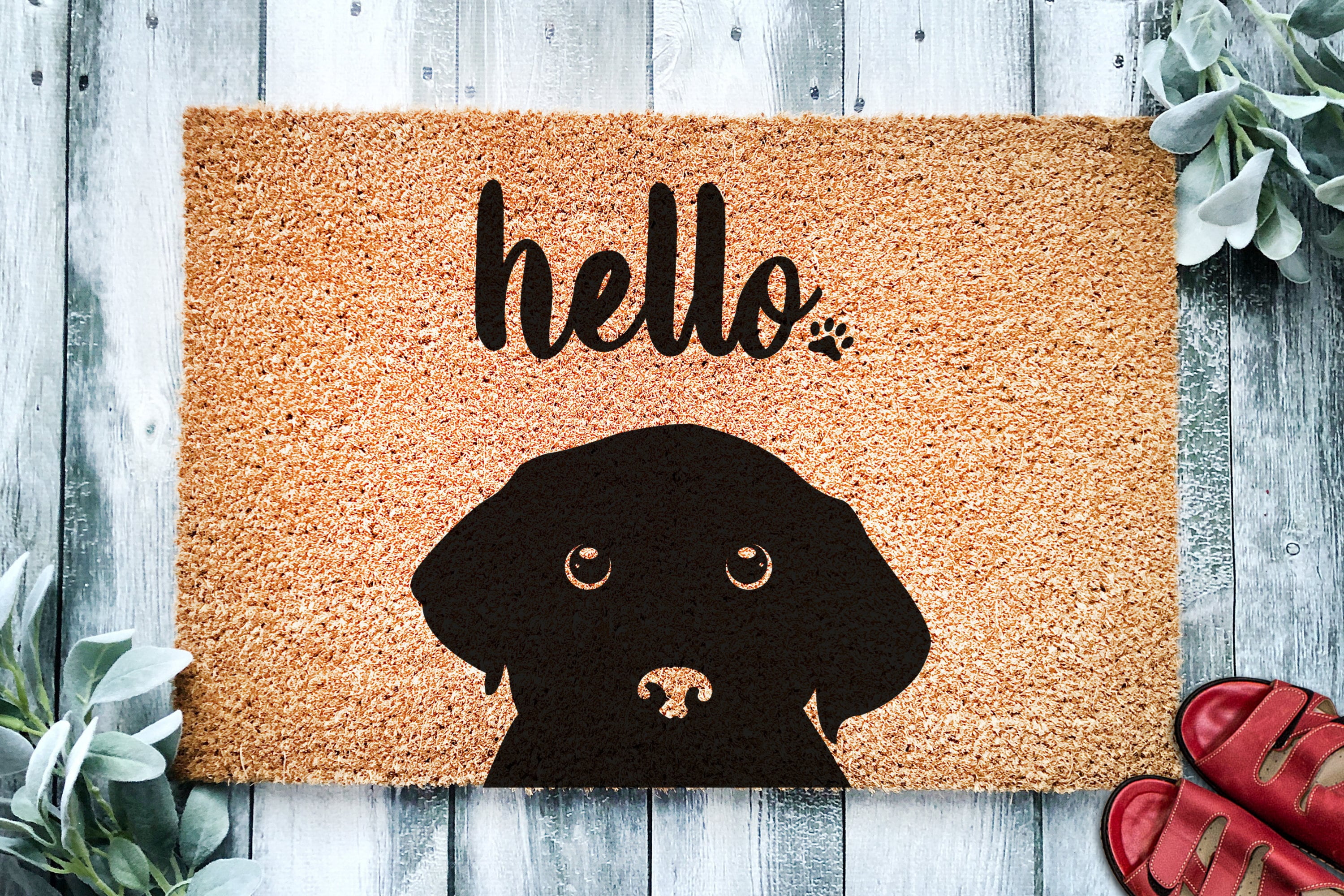 Black Labrador Hello Doormat, Funny Lab Dog Welcome Mat, Sustainable ...