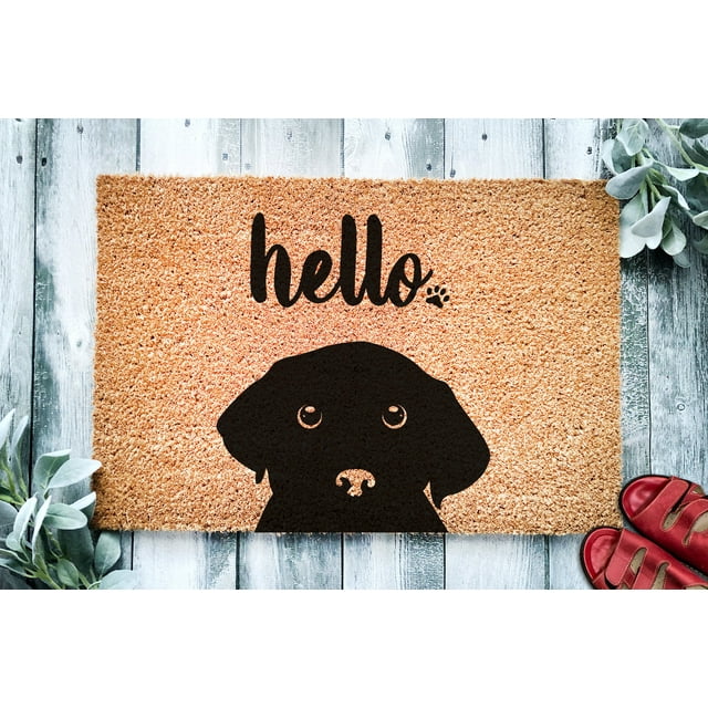 Black Labrador Hello | Cute Lab Dog Peeking Doormat | Welcome Mat ...