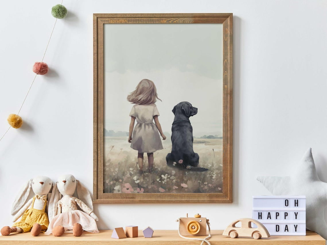 Black Labrador Nursery Decor, Girl & Dog Art Print, Dog Nursery Decor ...