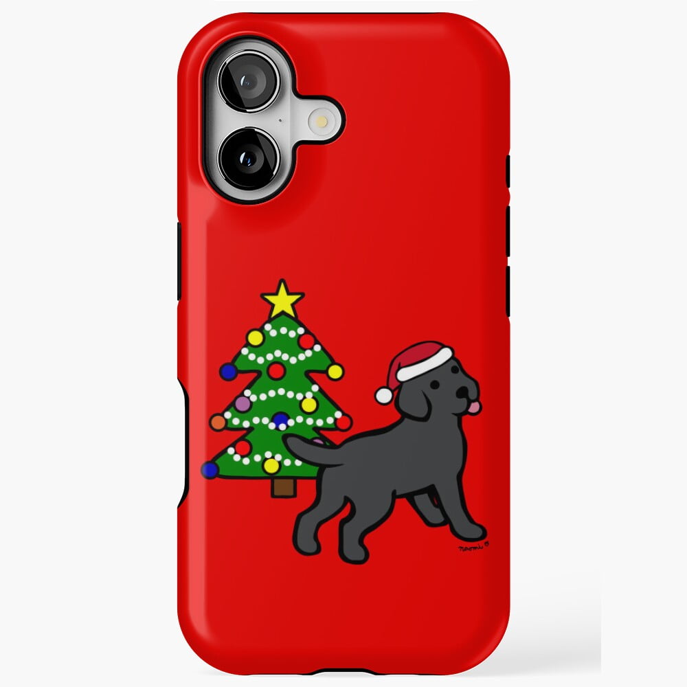 Black Labrador Puppy Beside Christmas Tree Scene with iPhone 17 16 15 ...