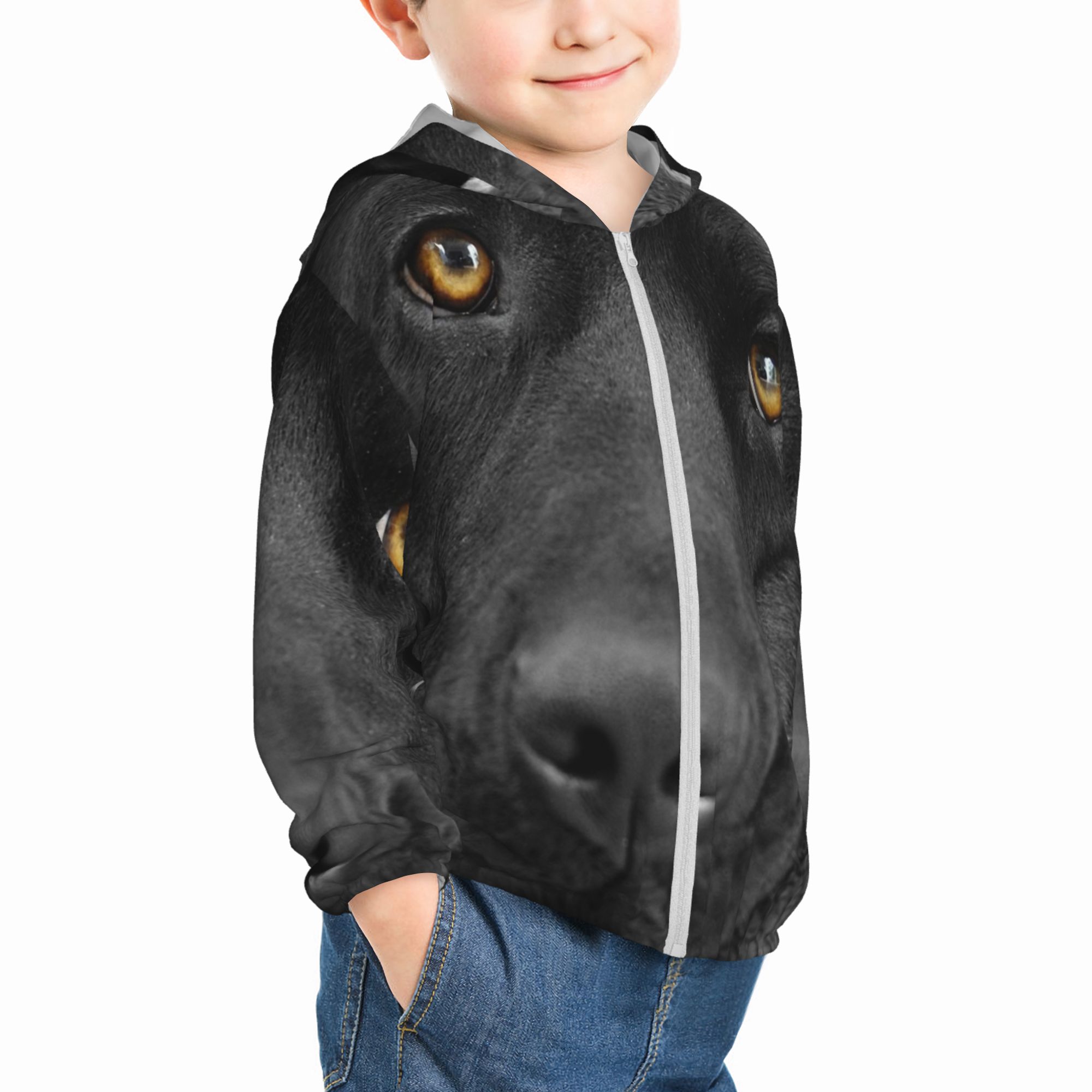 Black Labrador Puppy Kids Zip-Up Hoodie Girls Boys Sun Protection ...