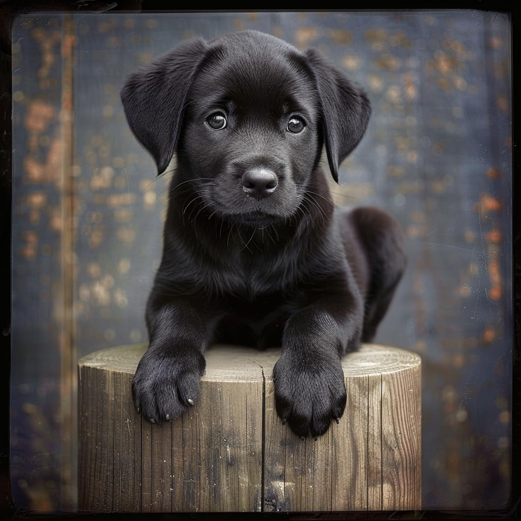Black Labrador Puppy Sit on Stump DIY 5D Diamond Art Painting by Number ...