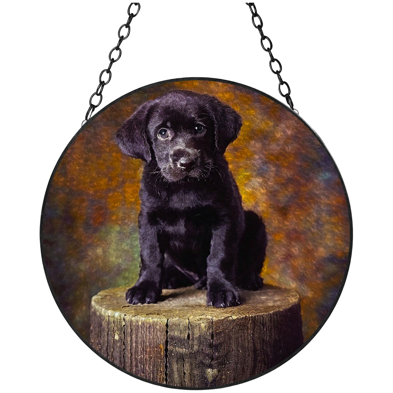 Black Labrador Puppy Sit on Stump Stained Glass Suncatcher Handmade ...