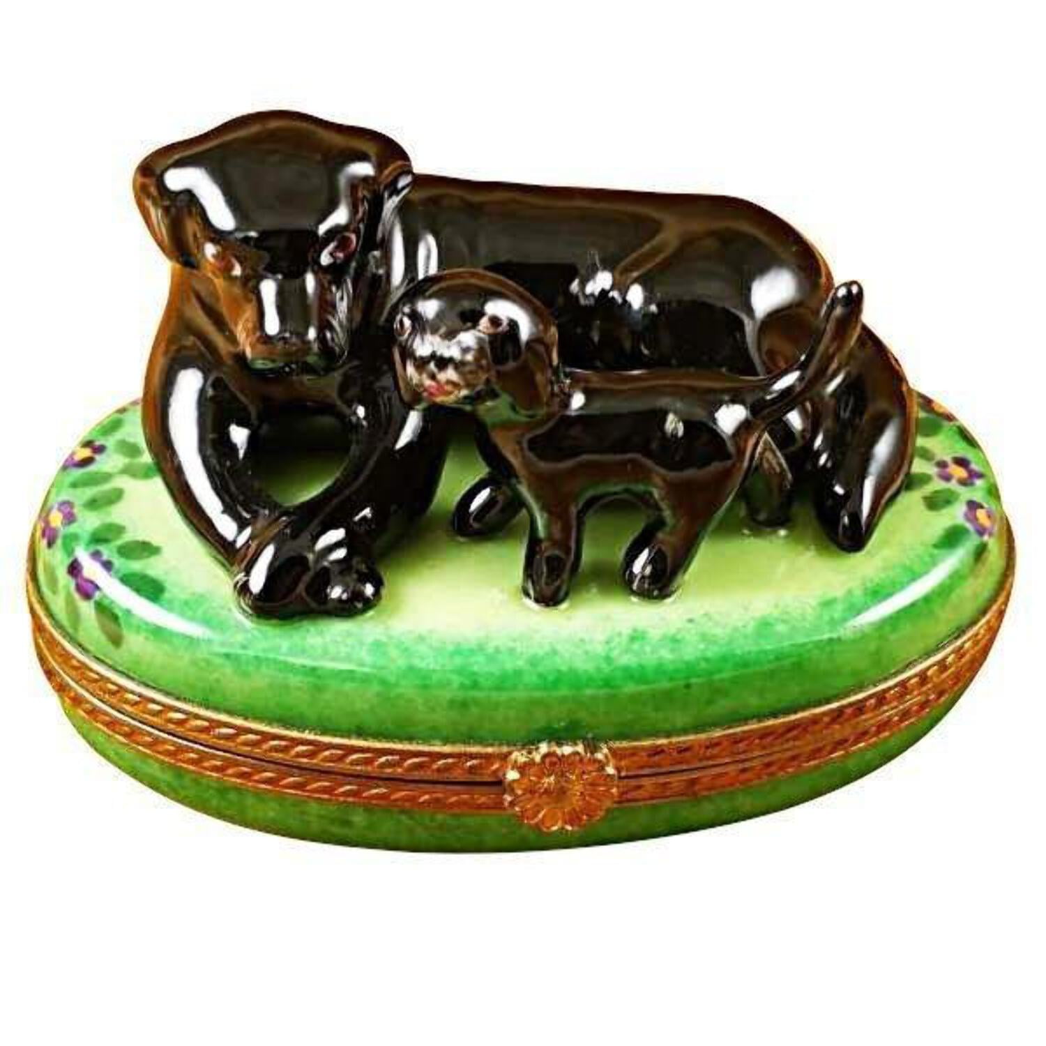 Black Labrador and Puppy Collectible Limoges Box Porcelain Figurine ...