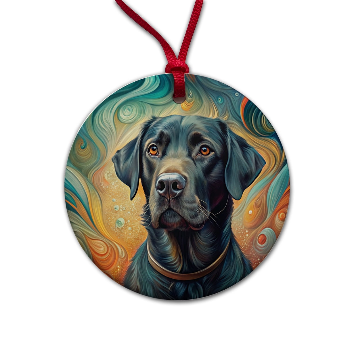 Black Labrador Retriever Dog Abstract Art Christmas Tree Holiday Round ...