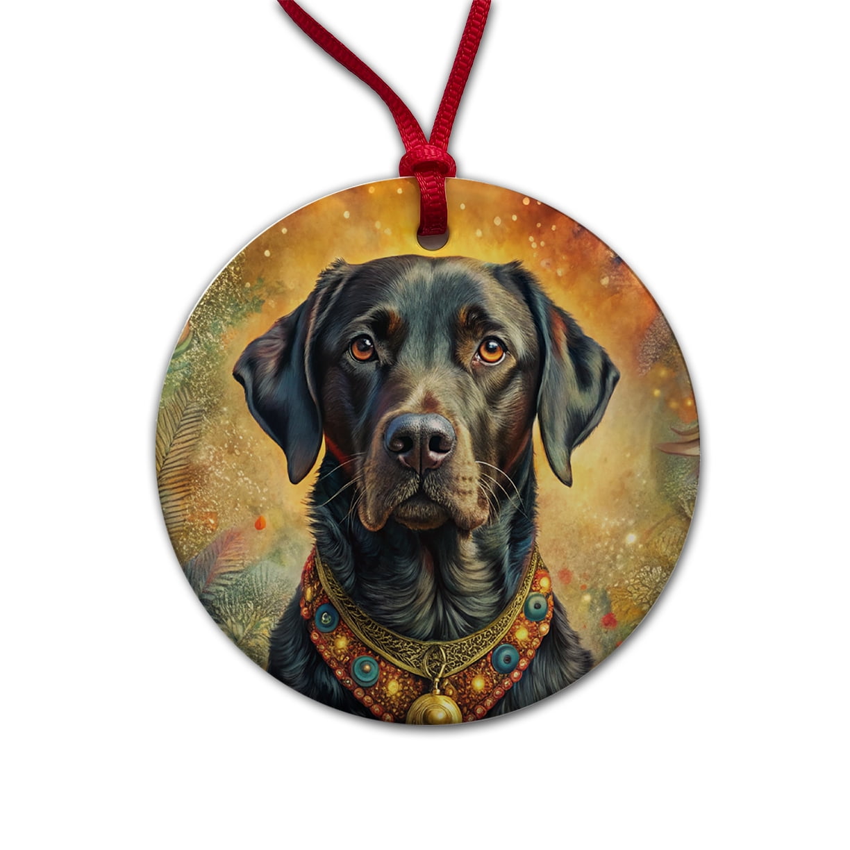 Black Labrador Retriever Dog Bohemian Art Christmas Tree Holiday Round ...