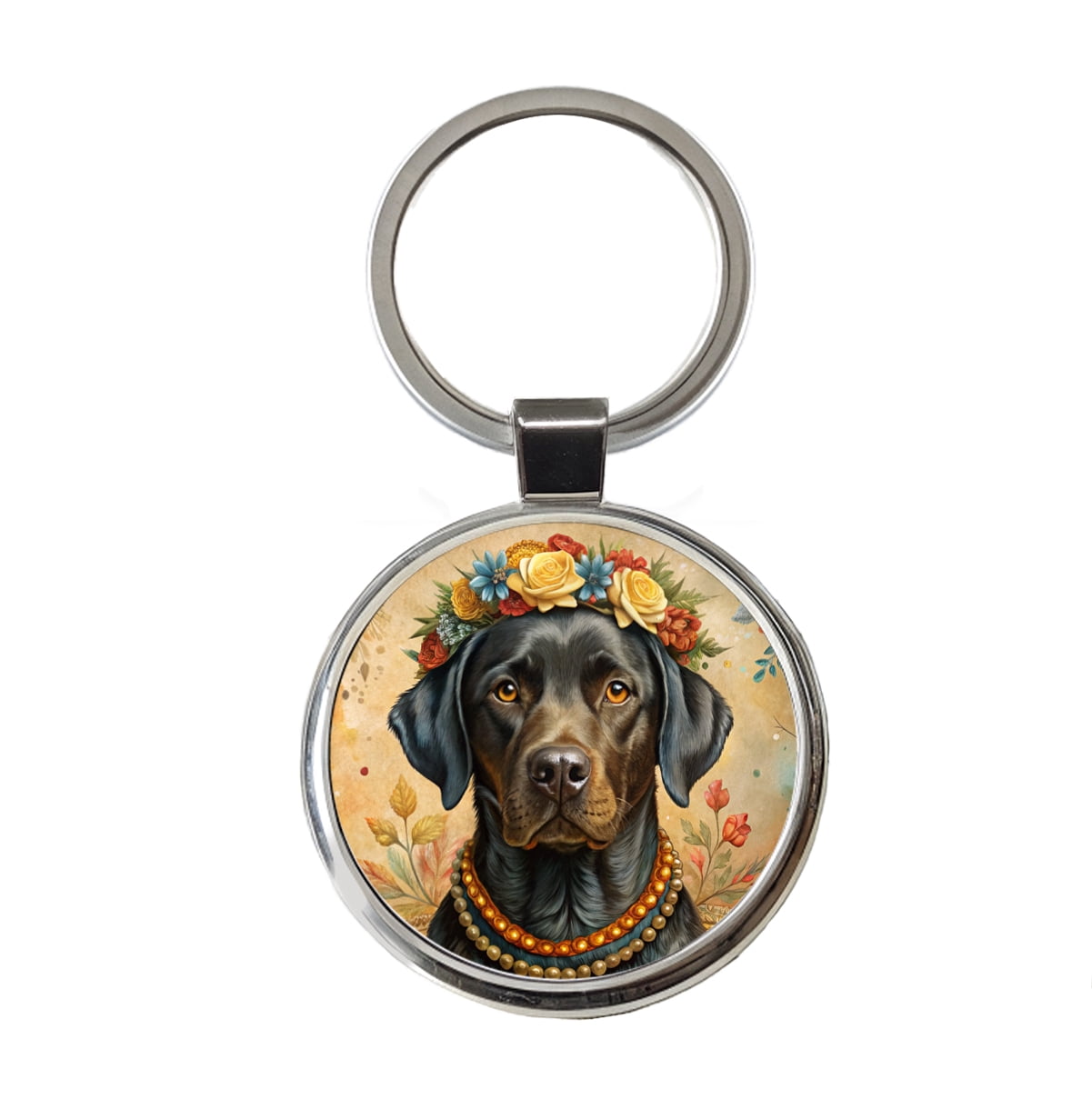 Black Labrador Retriever Dog French Bohemian Art Metal Round Keychain ...