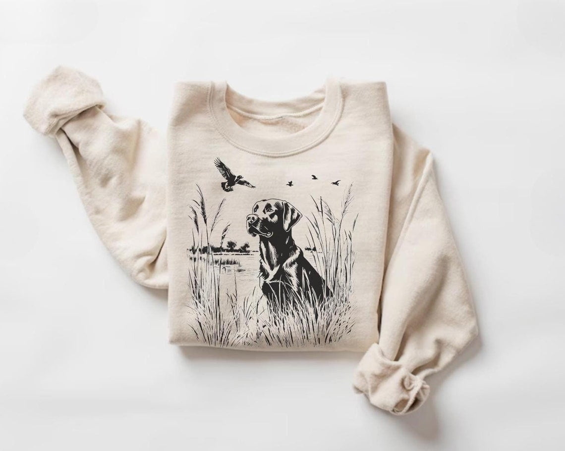 Black Labrador Retriever Hunting Scene Sweatshirt, Retro Lab Sweater ...