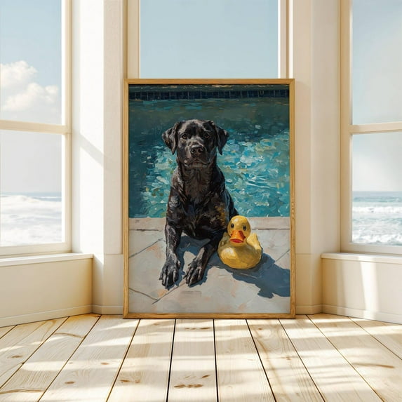 Black Labrador Retriever In Pool Poster With Rubber Duck, Black Lab Lover , Dog Mom Wall Art ...