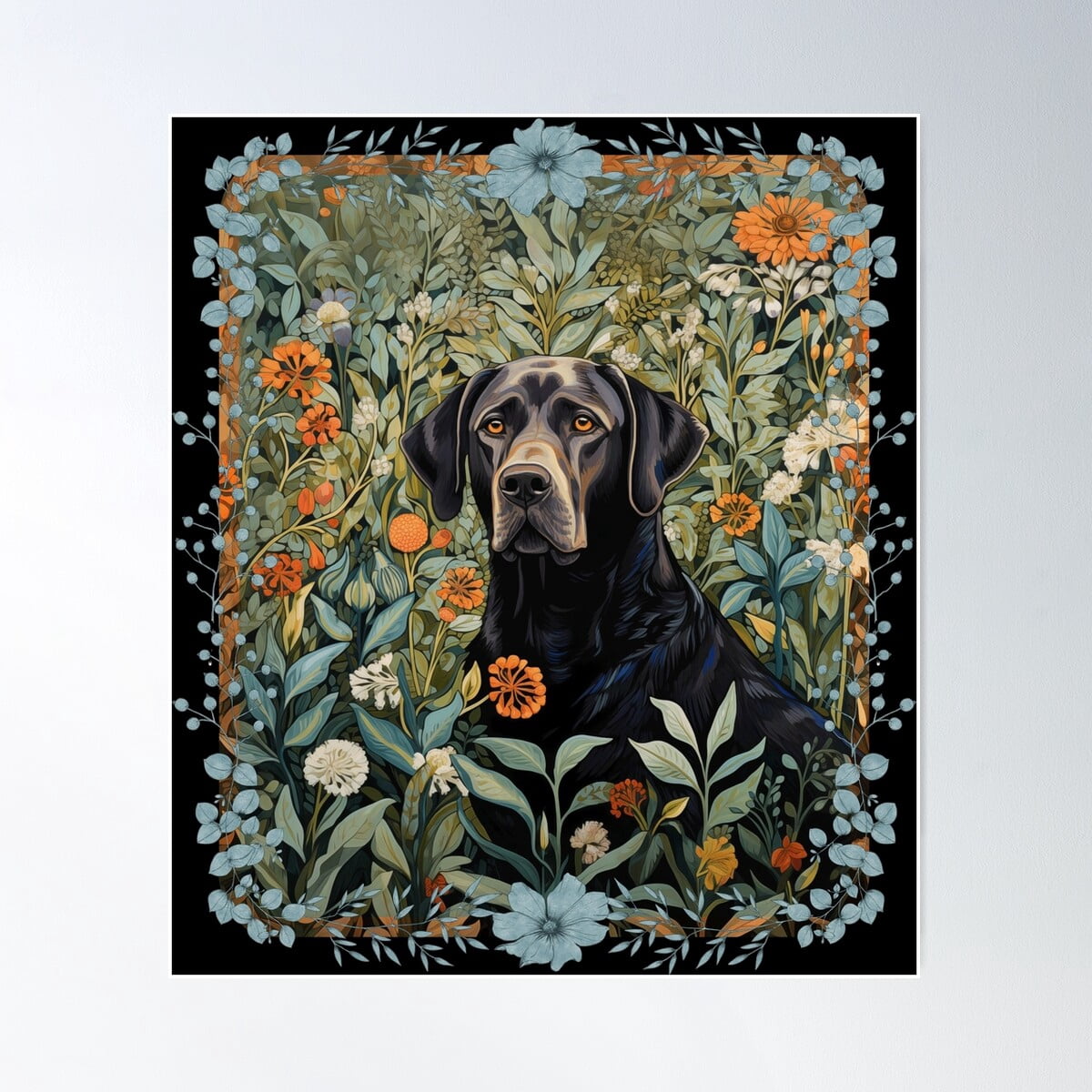 Black Labrador Retriever In Vintage Garden Poster Wall Art, Modern Wall ...