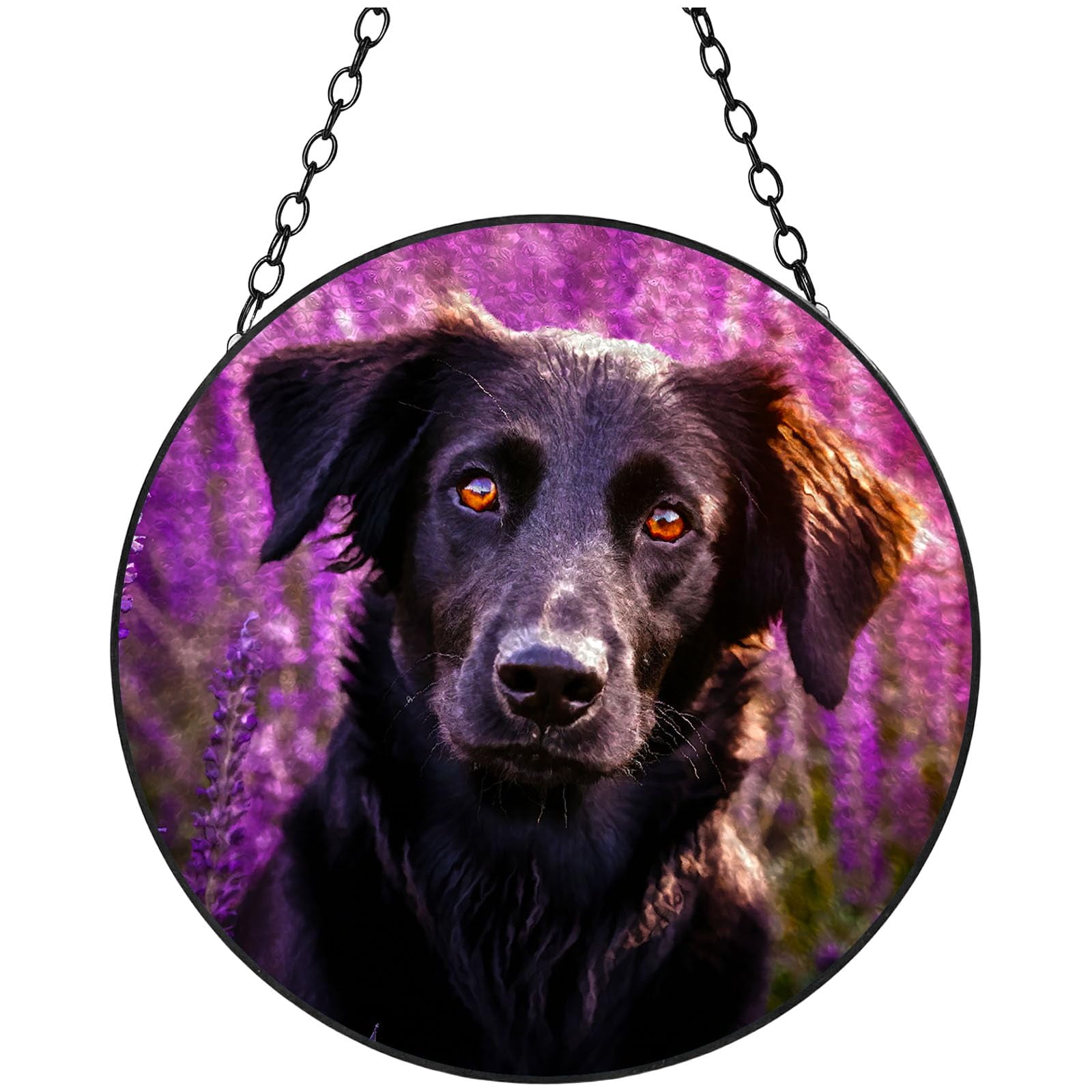 Black Labrador Retriever in Lavender Stained Glass Suncatcher Handmade ...