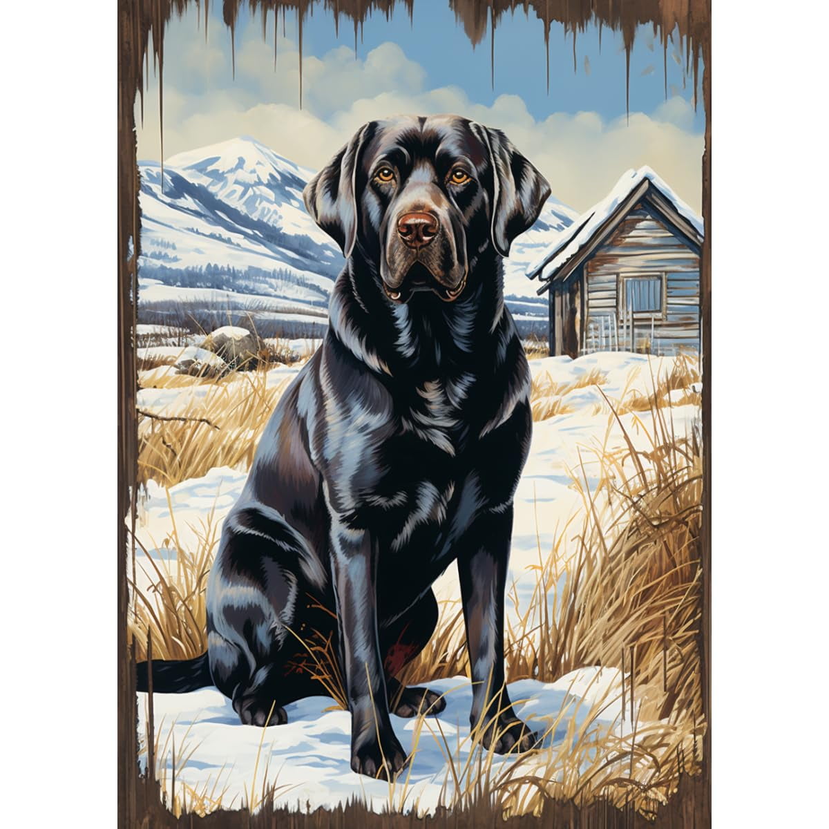 Black Labrador Retriever in Snow Field 5D Diamond Art DIY Paint with ...