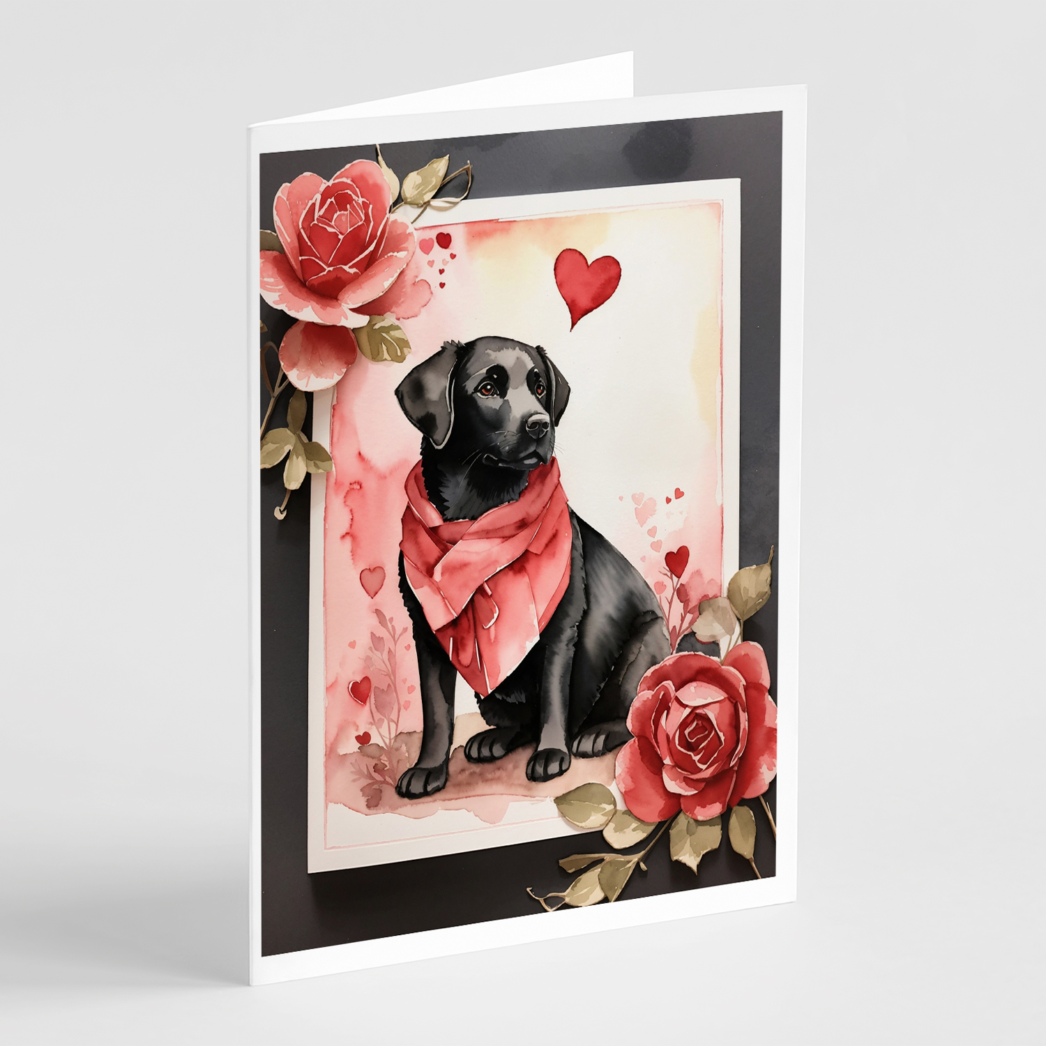 Black Labrador Retriever Valentine Roses Greeting Cards Pack of 8 7 in ...