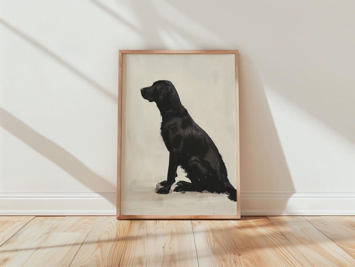 Black Labrador Retriever Wall Art Realistic Dog Decor Ivory Background ...