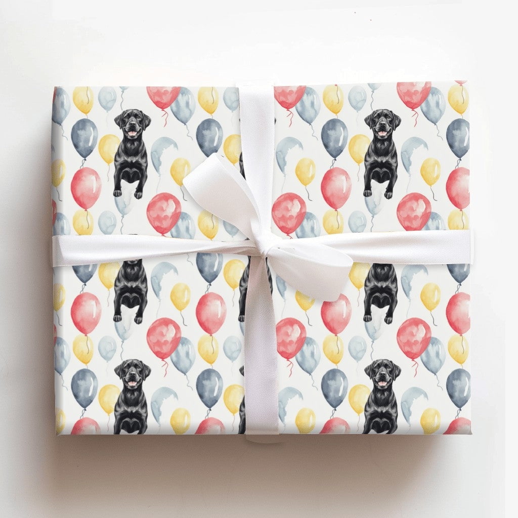Black Labrador Retriever and Party Balloons Gift Wrapping Paper ...