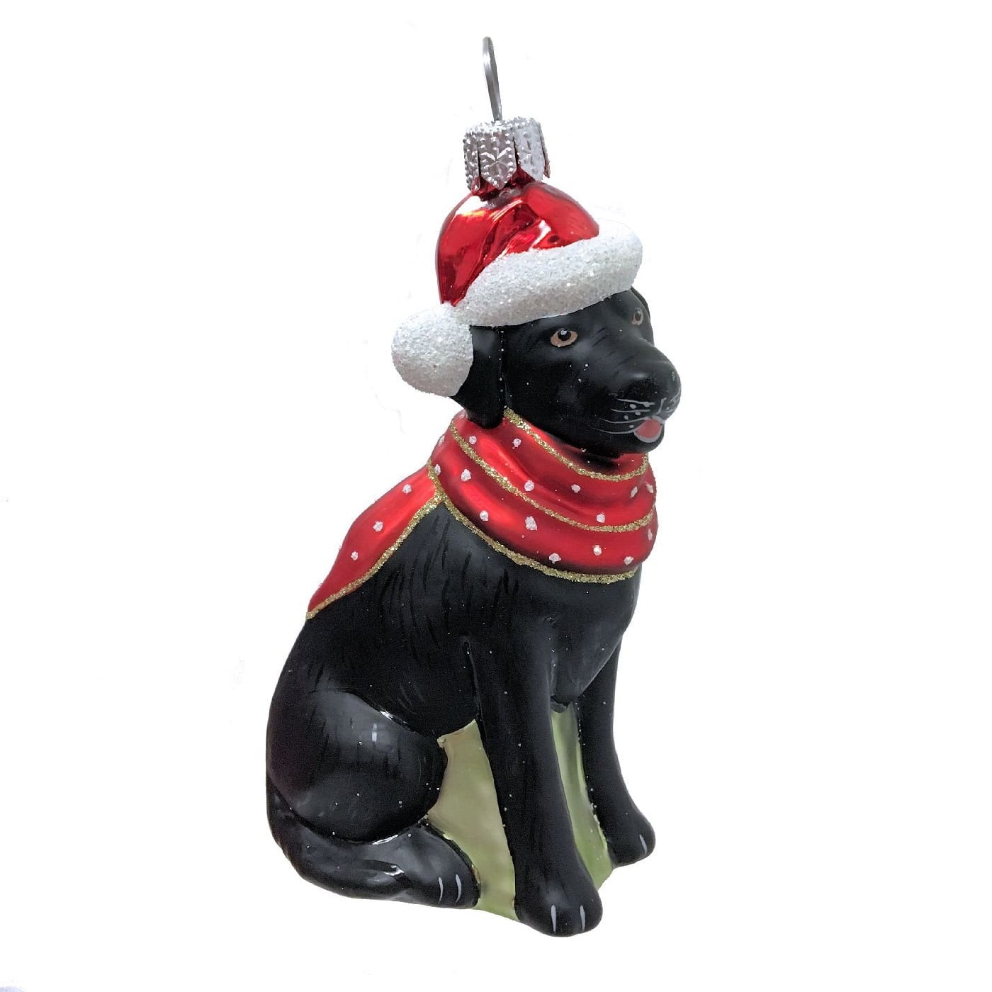 Black Labrador Retriever with Hat and Scarf Dog Polish Glass Christmas ...
