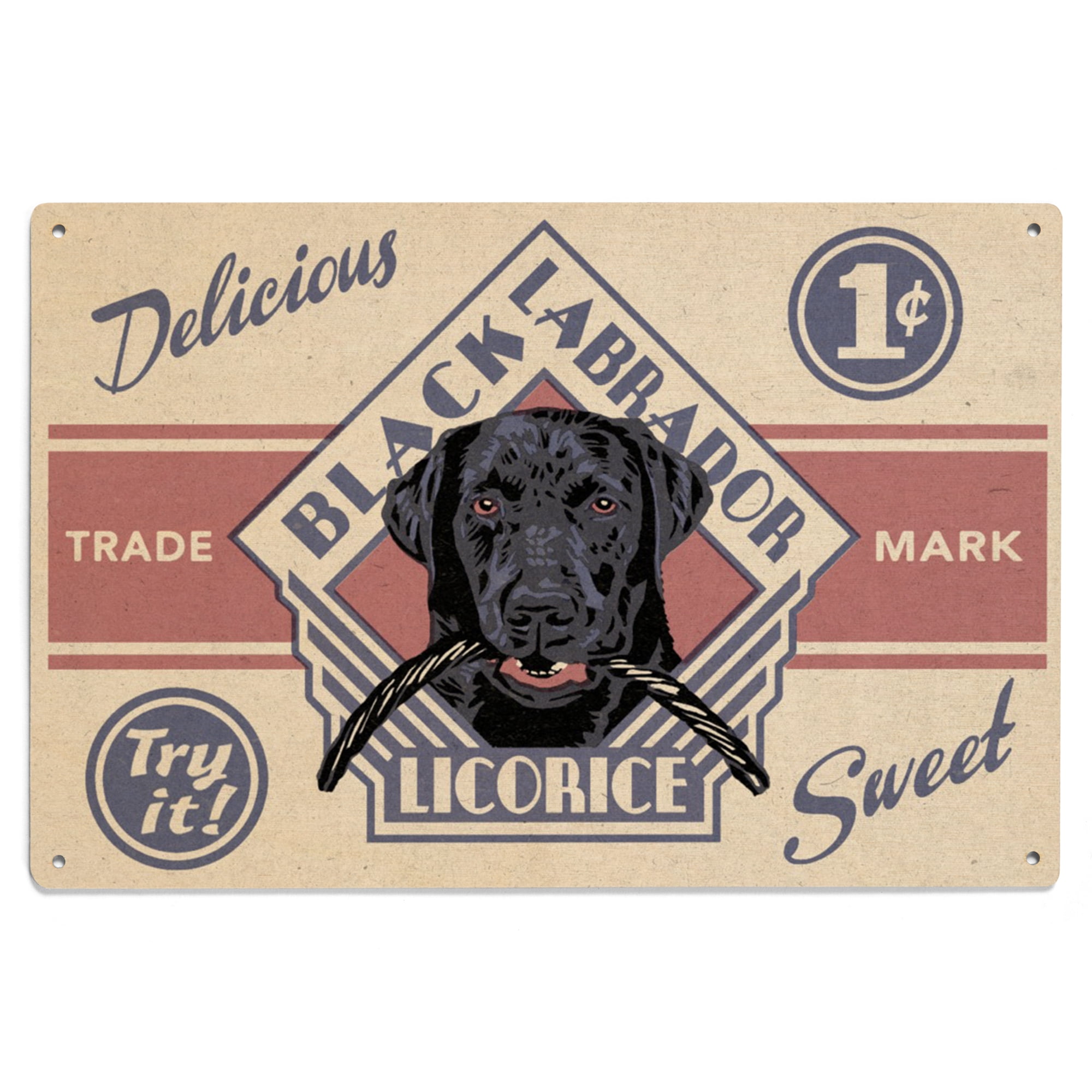 Black Labrador, Retro Black Licorice Ad Birch Wood Wall Sign (6x9 ...