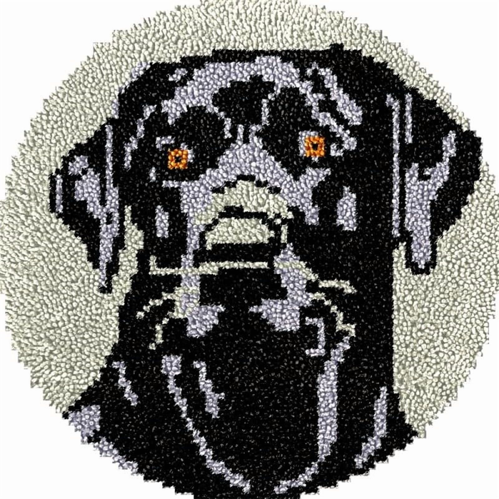 Black Labrador Round Shape Latch Hook Rug Kits Set for Starter Crochet ...