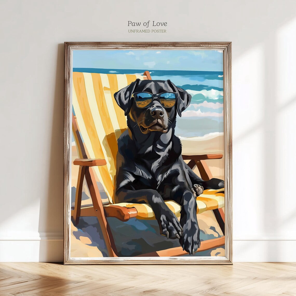 Black Labrador Summer Dog Coastal Wall Art Poster Unframed Paper Print ...