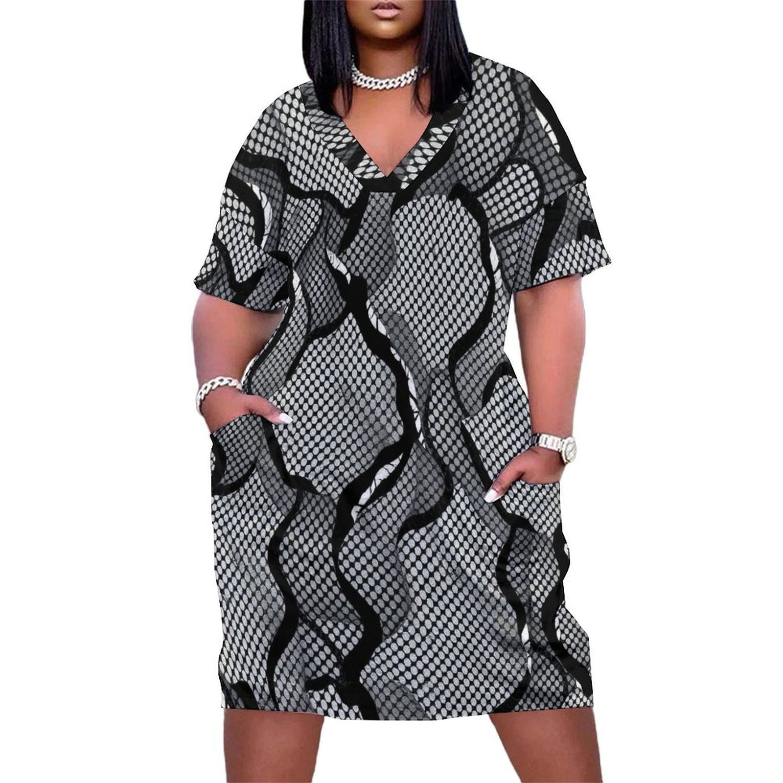 Black Lace Fabric Loose Pocket Dress Clothes Summer Clothes for Women ...