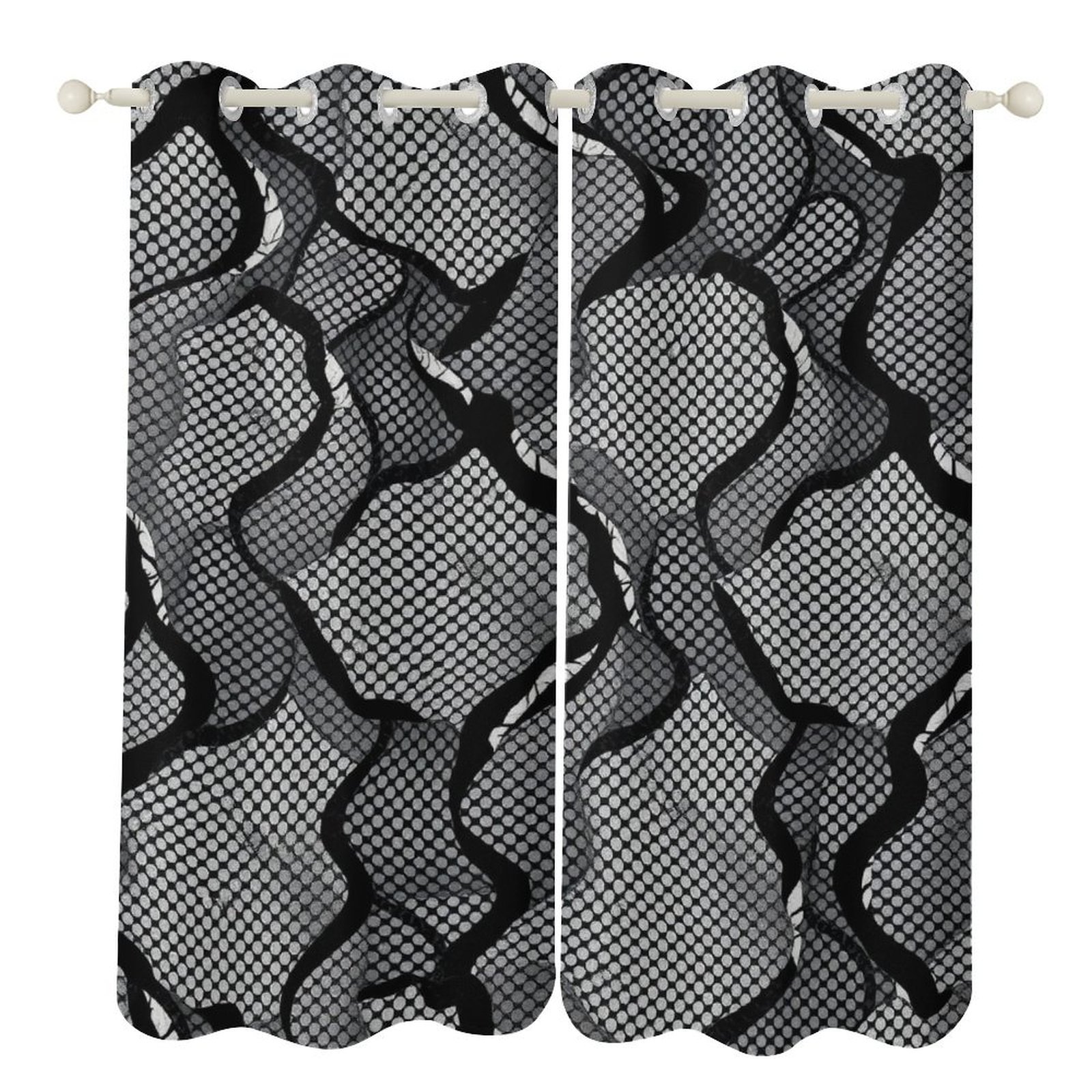Black Lace Fabric Window Curtains Drapes Bedroom Living Room Kitchen ...