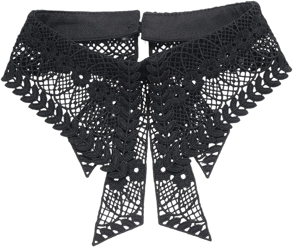 Black Lace False Collar Vintage Flower Leaf Pattern Hollow Out Design ...