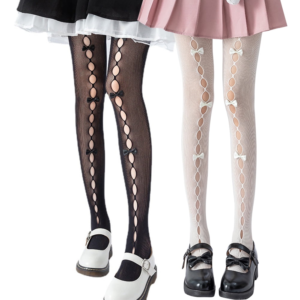 Black Lace Fishnet Leggings with Bow knot Fishnet Pantyhose with Hollow ...