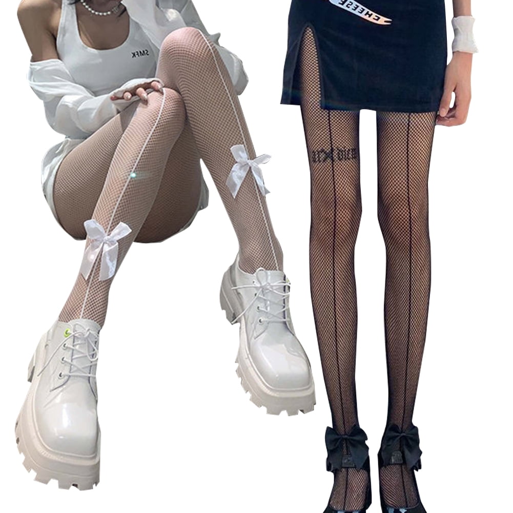 Black Lace Fishnet Stockings with Bow knot Fishnet Leggings with Hollow ...