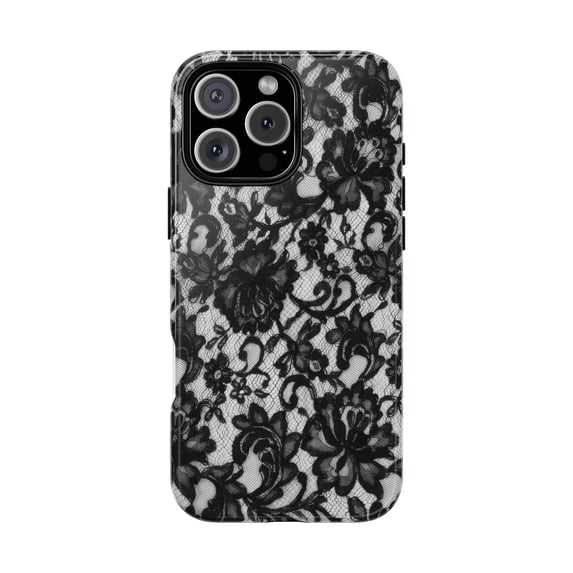 Black Lace Glow H1866 Premium Case for iPhone 17 16 15 14 13 12 11 Pro ...
